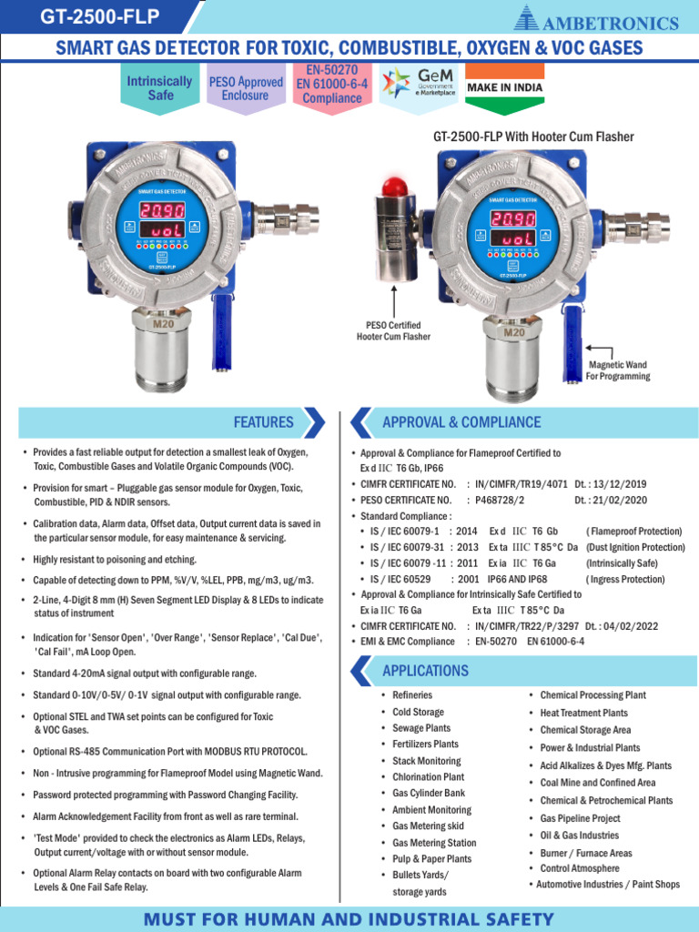 Toxic Gas Detector GT 2500 FLP Smart Gas Transmitter Toxic Flameproof | PDF | Gases