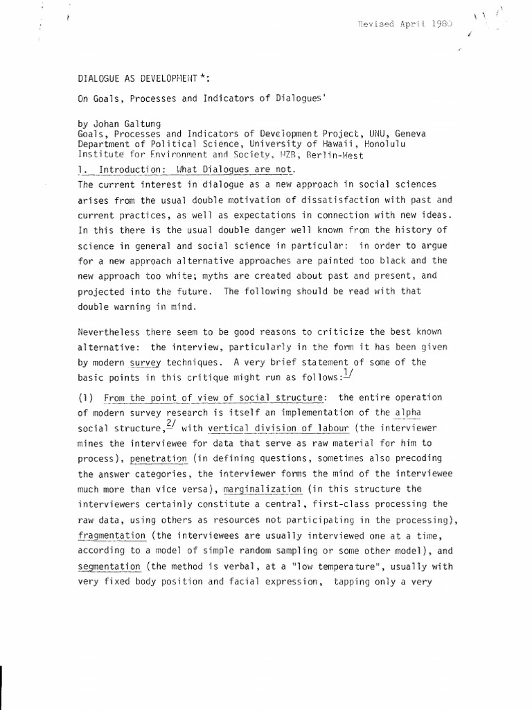 Dialogue As Development - On Goals, Processes and Indicators of Dialogues | PDF