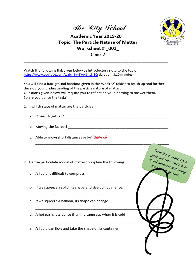 Particle Model - Work Sheet 1 | PDF