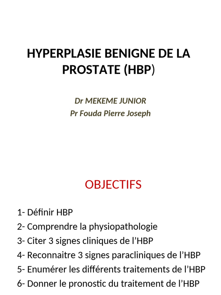 HBP, FMSB Prise en Charge | PDF | Prostate | Système génito-urinaire