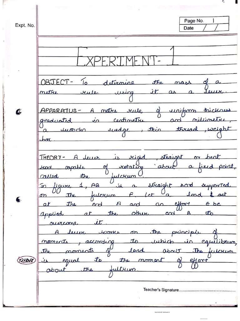 Class 10 Physics Experiment 01 To Determine The Mass of A Metre Rule ...