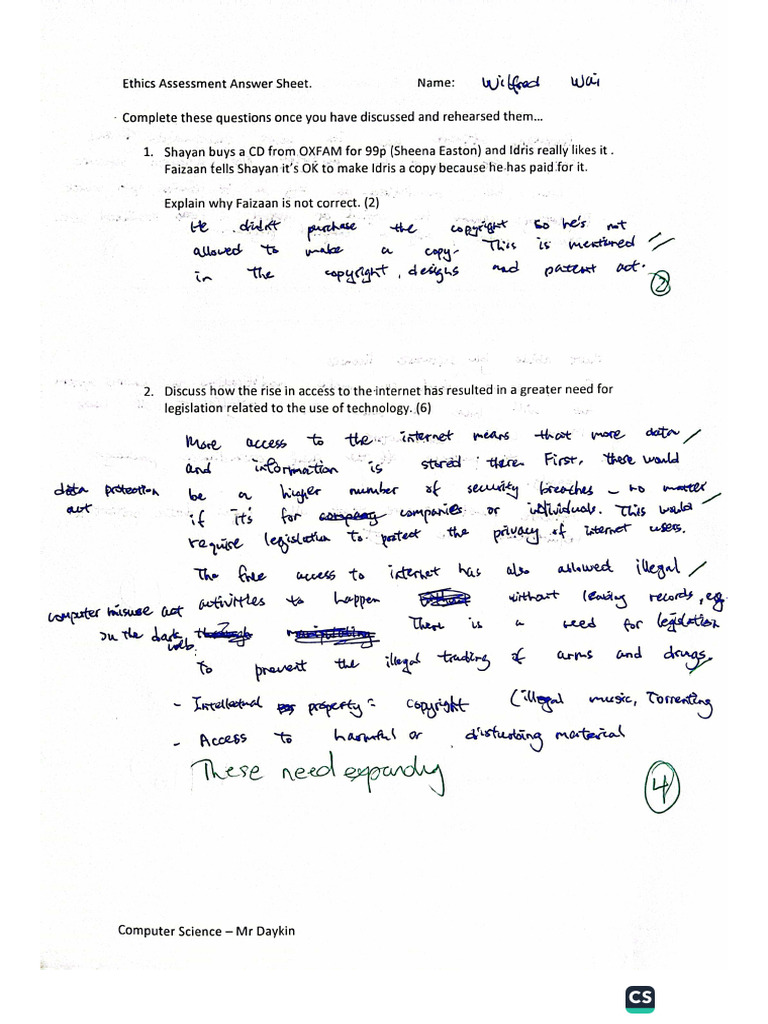 Ethics Answer Sheet Pdf