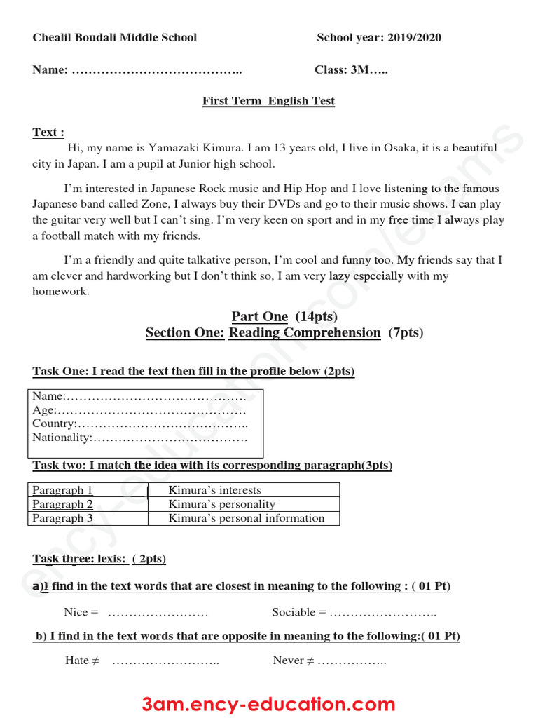 Dzexams 3am Anglais 422531 | PDF | Human Communication | Linguistics
