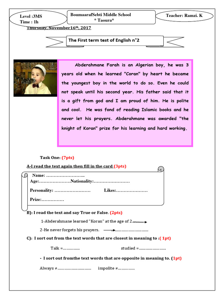 Dzexams 3am Anglais 1093360 | PDF