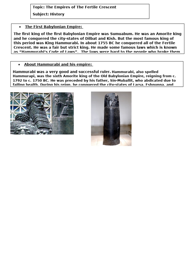 Hammurabi THE EMPIRES OF FERTILE CRESCENT | PDF