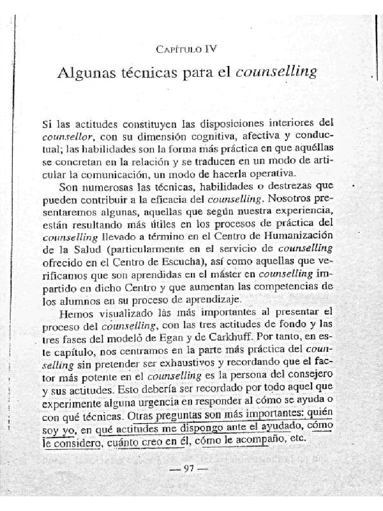 LECTURA SEMANA 4 - Bermejo J. (2011) Introducción Al Counselling CAPÍTULO IV - Compressed | PDF