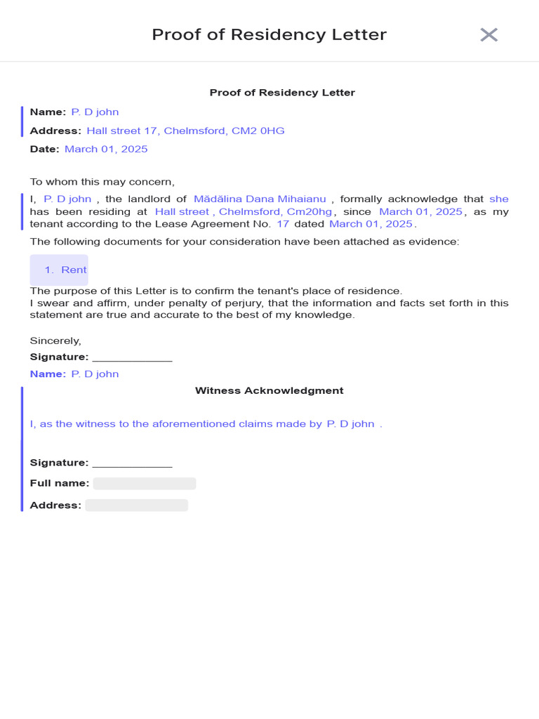 Proof of Residency Template Download PDF Lawrina | PDF