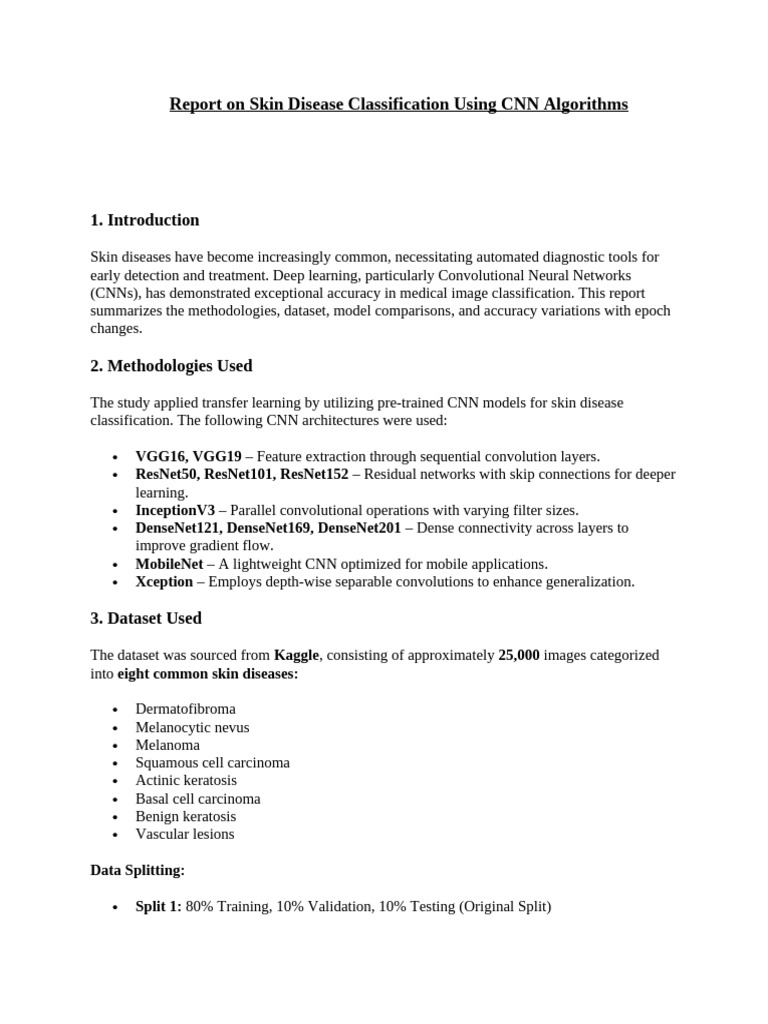 Report On Skin Disease Classification Using CNN Algorithms | PDF | Accuracy And Precision | Learning