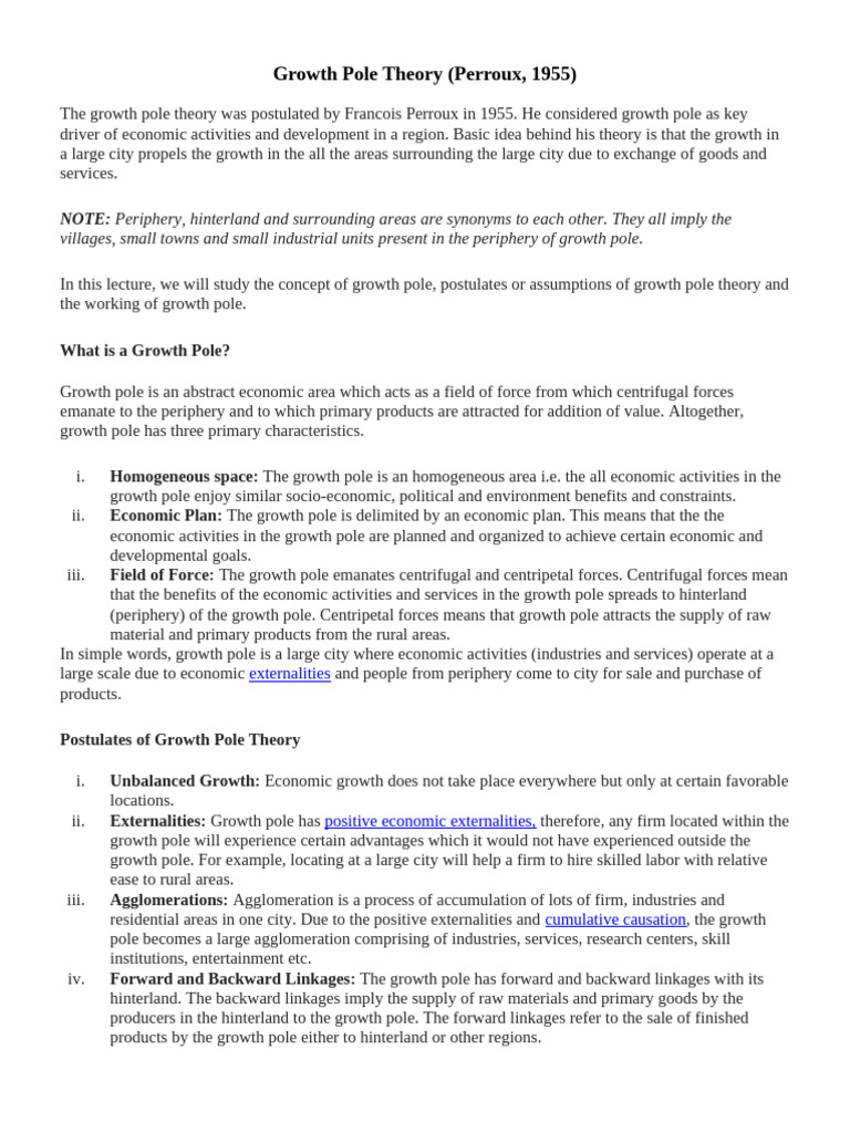 Overview of Growth Pole Theory | PDF | Economics | Economies