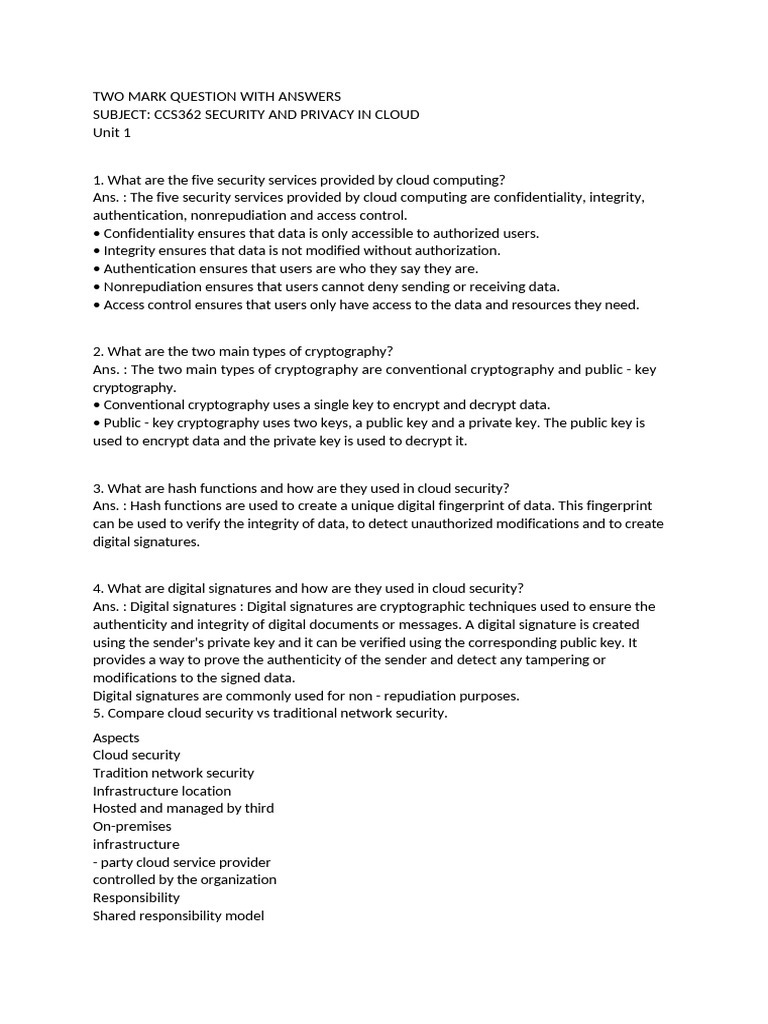 Two Mark Question With Answers | PDF | Public Key Cryptography | Key (Cryptography)