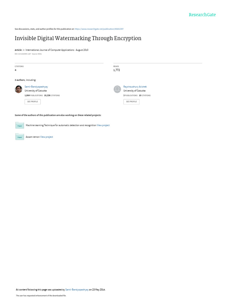 Invisible Watermarking via Encryption | PDF | Encryption | Computing