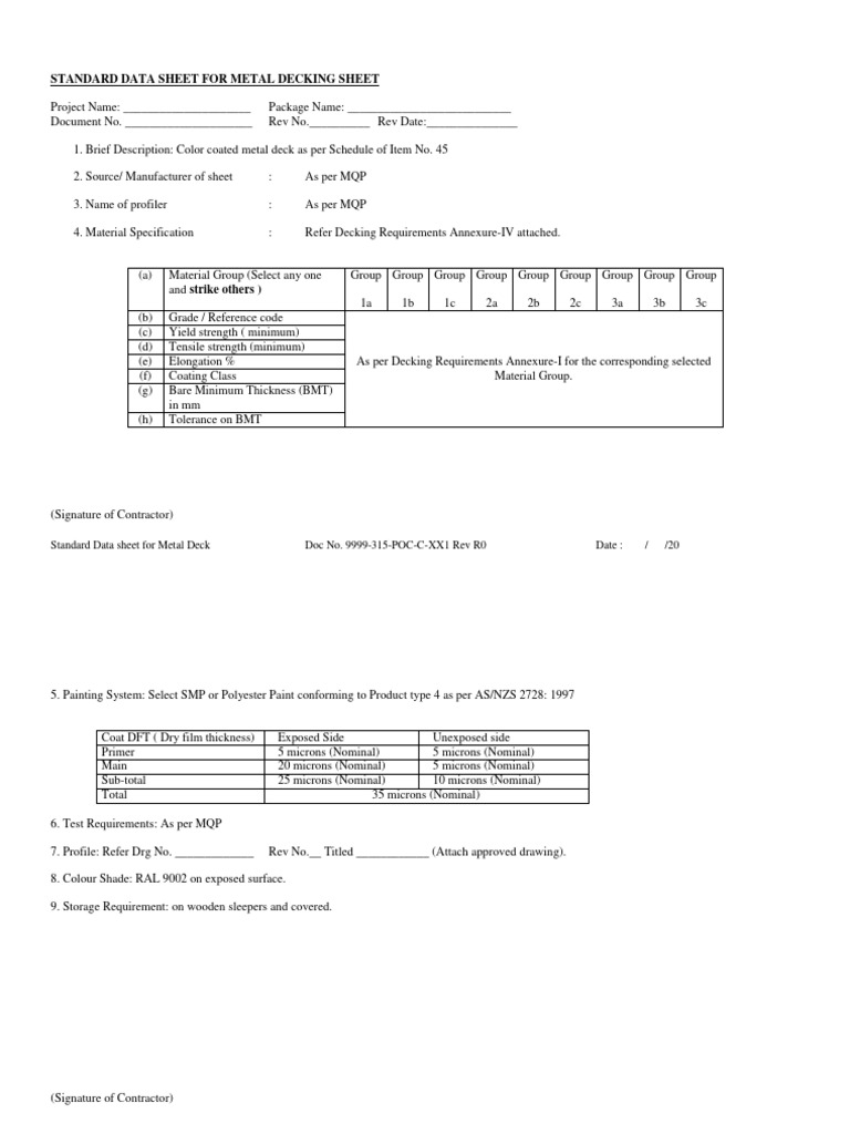 Metal Decking Sheet Specifications | PDF | Physical Sciences ...