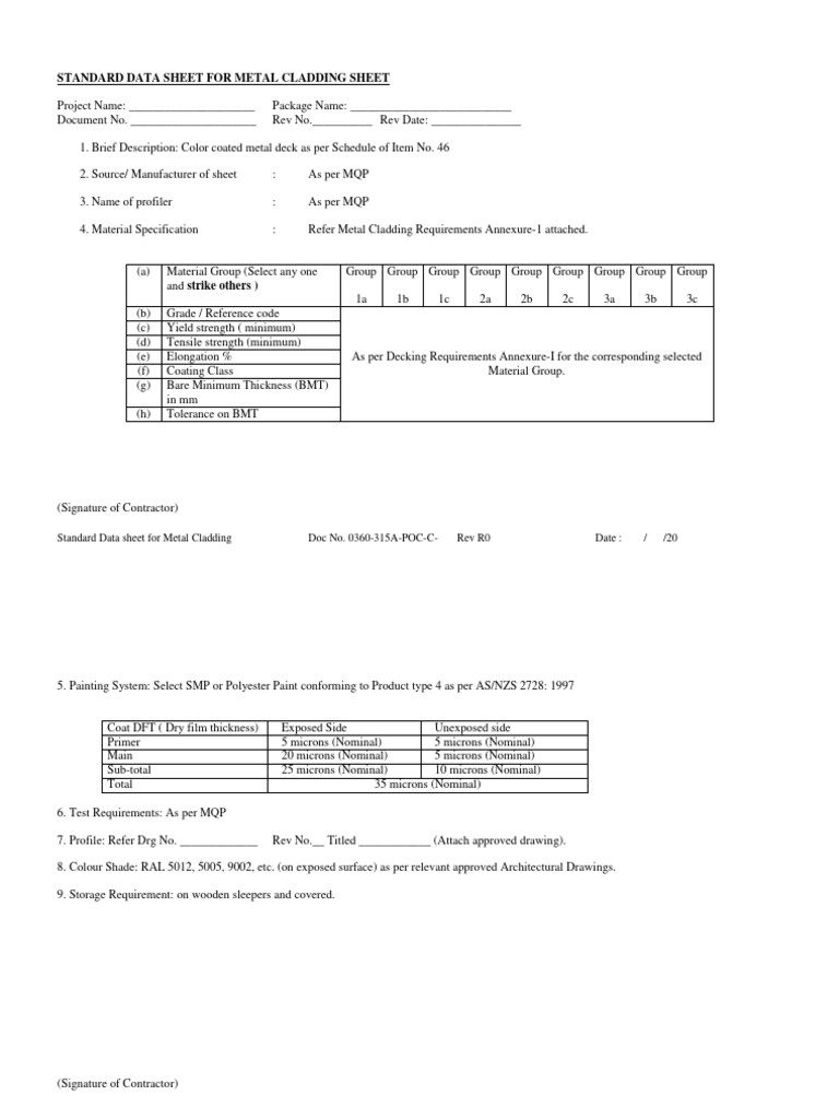 Standard Data Sheet For Cladding Sheet | PDF | Building Materials ...