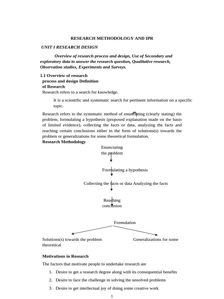 Research Methodology Unit 1 | PDF | Sampling (Statistics) | Experiment