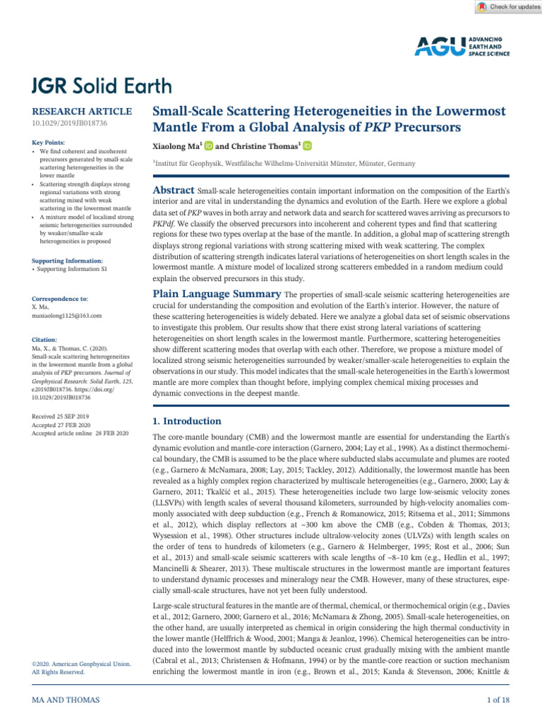 GRL2020 Global PKP Precursors | PDF | Coherence (Physics) | Geophysics