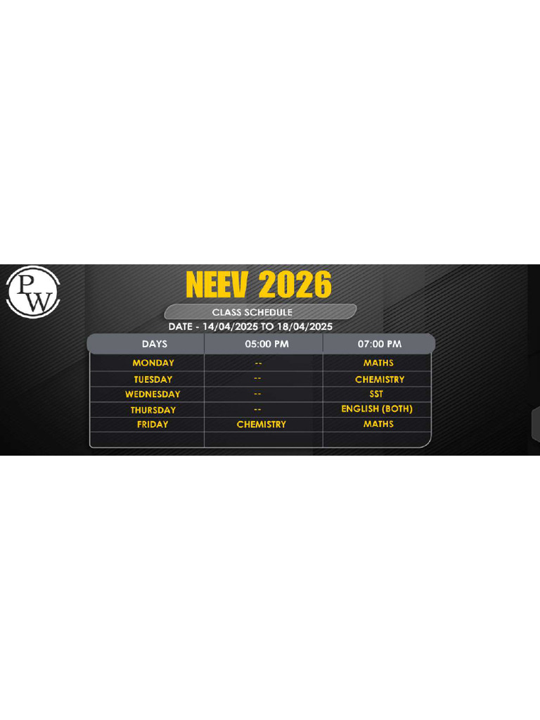 Class Schedule - Neev 2026 | PDF