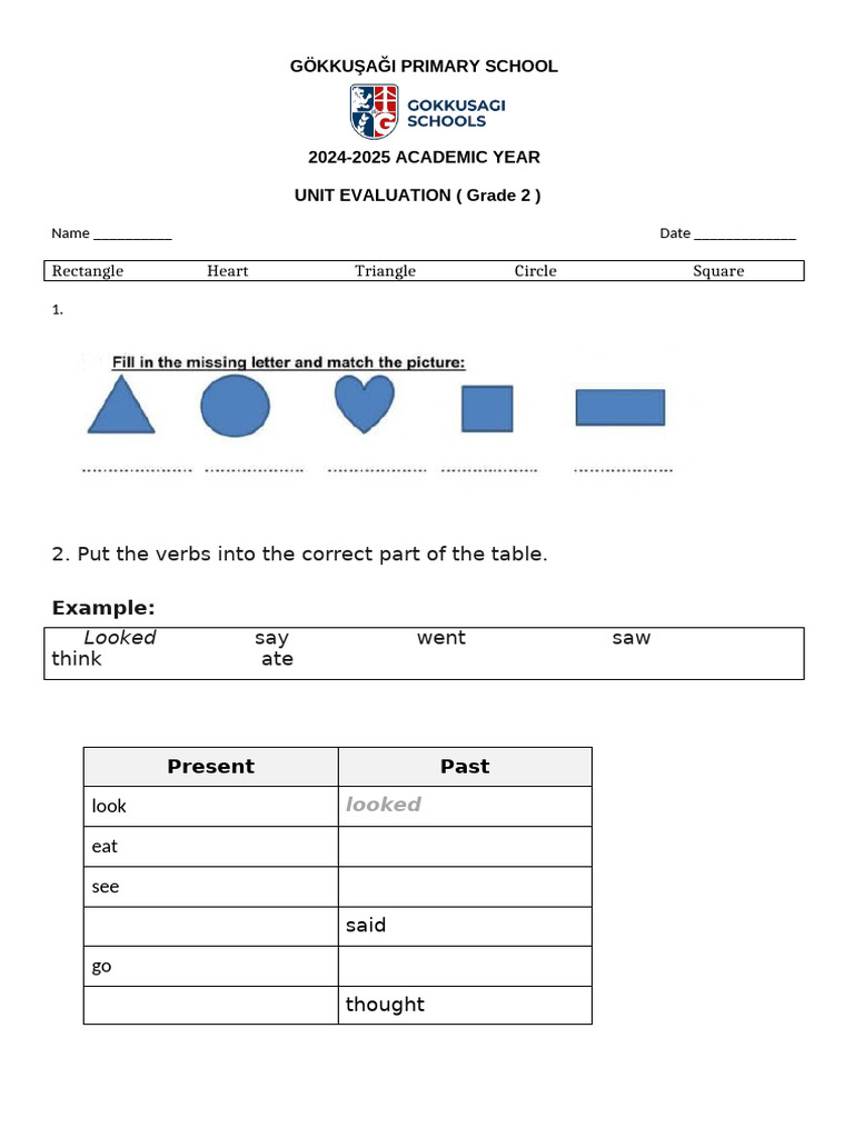 unit 5 .2nd quiz - 2nd grade GÖKKUŞAĞI PRIMARY SCHOOL | PDF