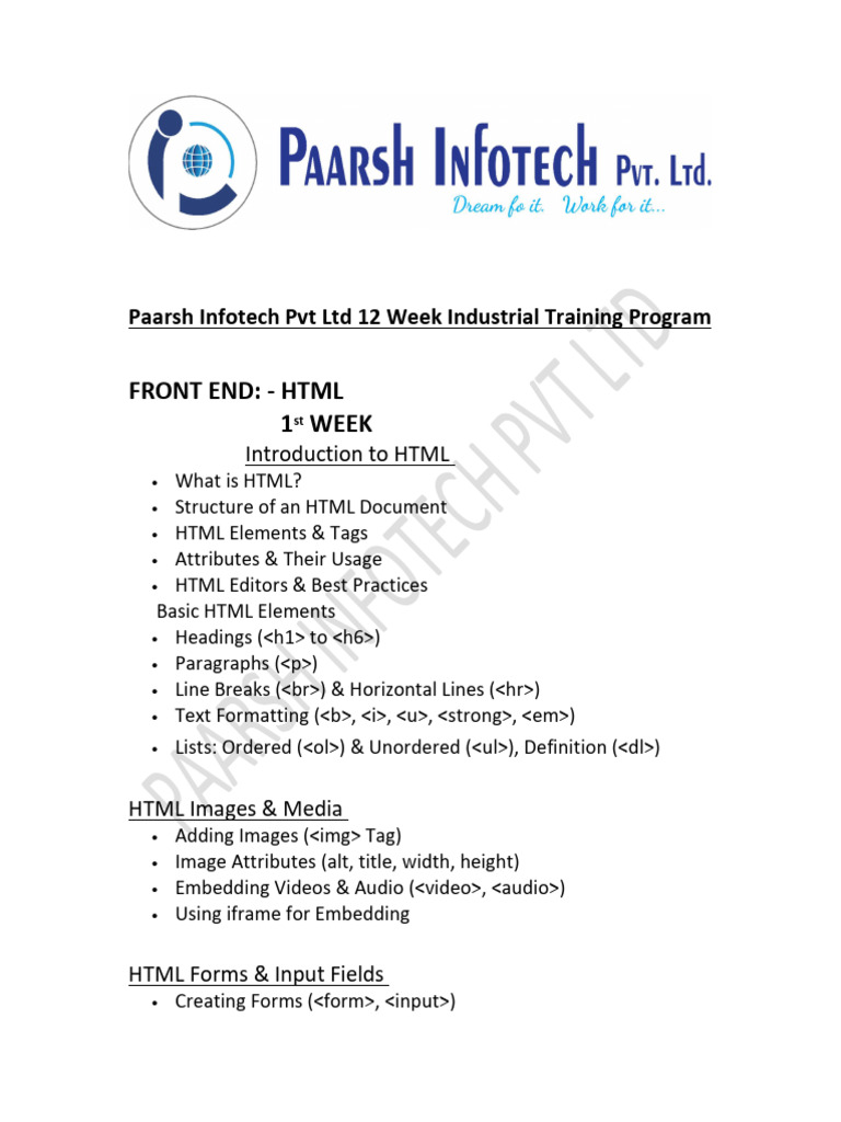 Paarsh Infotech PVT LTD 12 Week Industrial Training | PDF | Html ...