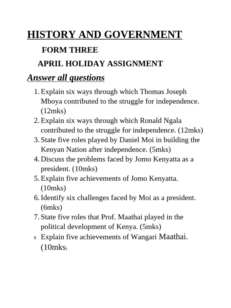 Hist f3 April Holiday Assignment | PDF