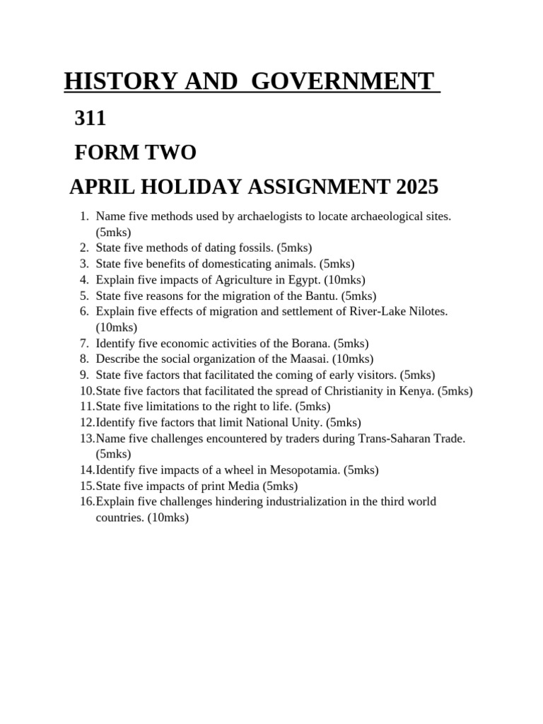 History and Government Holiday Assignment | PDF