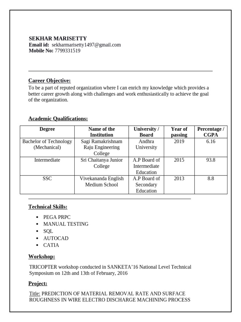 Sekhar Marisetty Resume Fresher | PDF