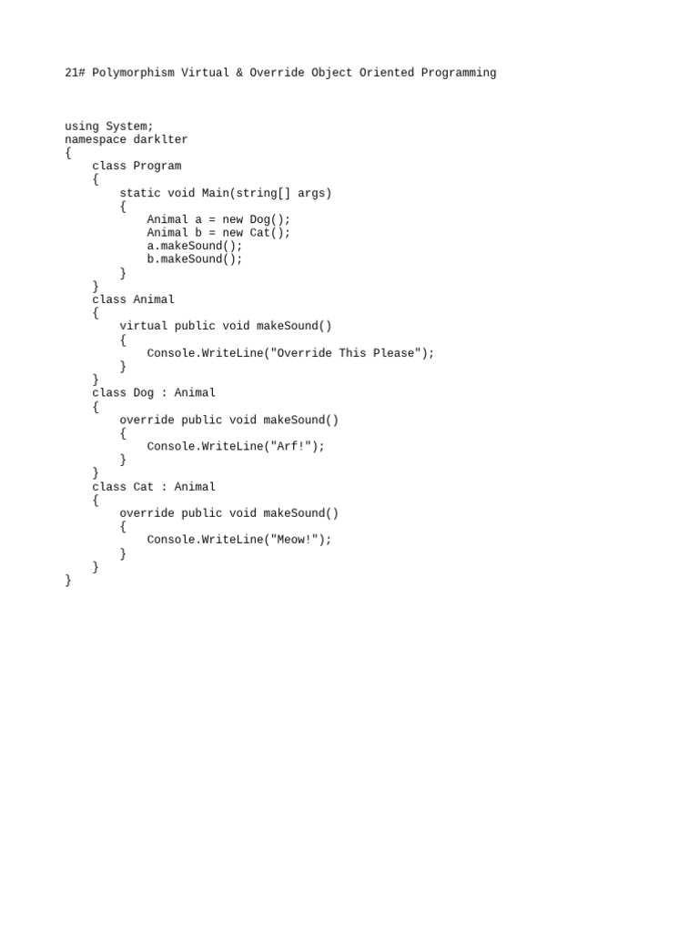 21# Polymorphism Virtual & Override Object Oriented Programming | PDF 21# Polymorphism Virtual & Override Object Oriented Programming | PDF