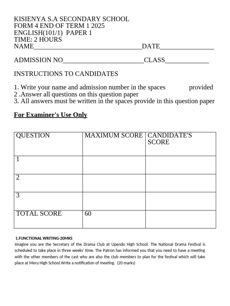 Form 4 Paper 1 English 2025 | PDF