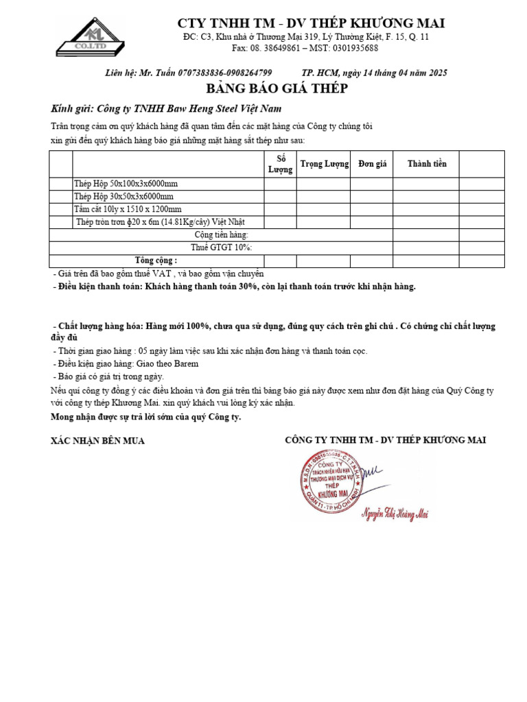 Bảng Báo Giá Baw Heng 14-4 | PDF