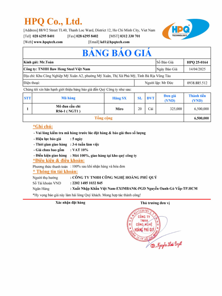 Bao Gia 1-HPQ 14042025 BawHengSteelVN Miro | PDF