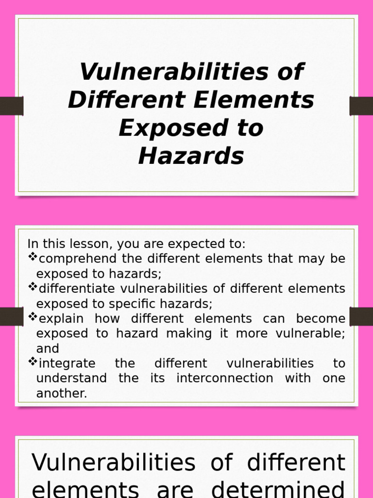 7 Vulnerabilities of Different Elements Exposed To Hazards | PDF | Hazards | Natural Disasters