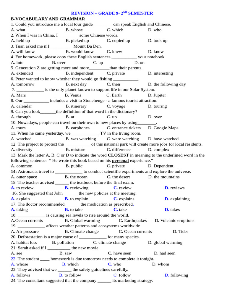 ĐỀ CƯƠNG TA9 HK2 CÓ KEY | PDF | Smartphone | English Language