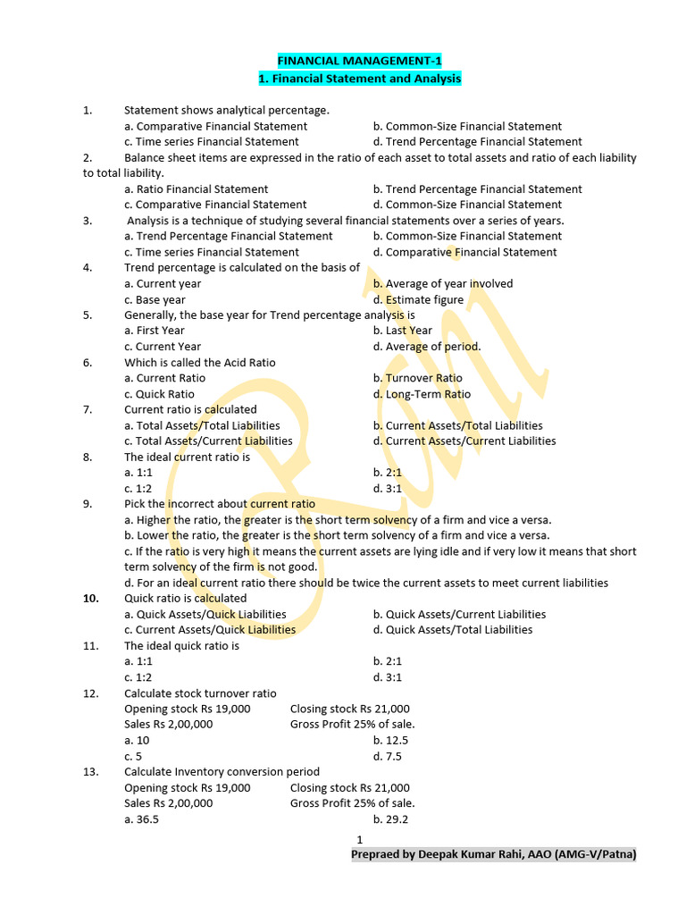 MCQ - FM-1 | PDF | Equity (Finance) | Market Liquidity