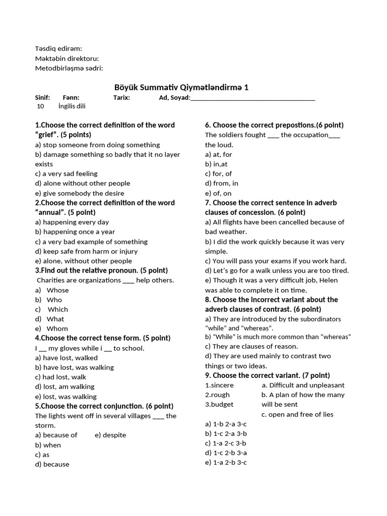 10th Grade English Summative Assessment | PDF | Linguistic Morphology ...