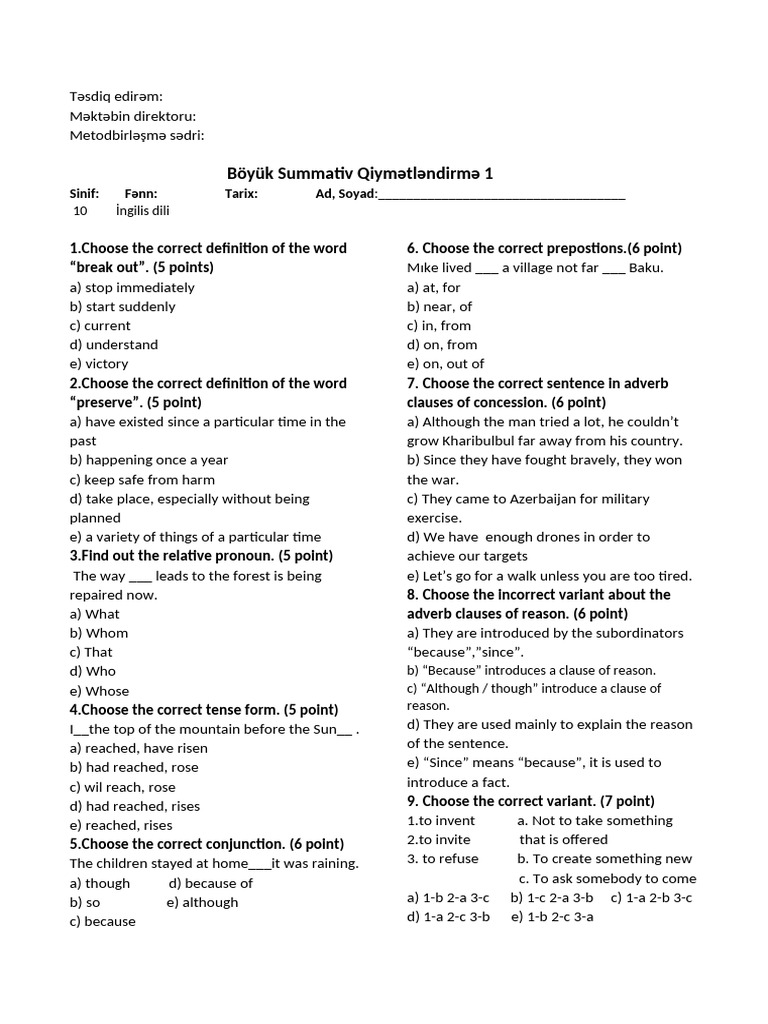 BSQ 1 Ingilis Dili 10 Cu Sinif B Varianti | PDF | Seat Belt | Airbag