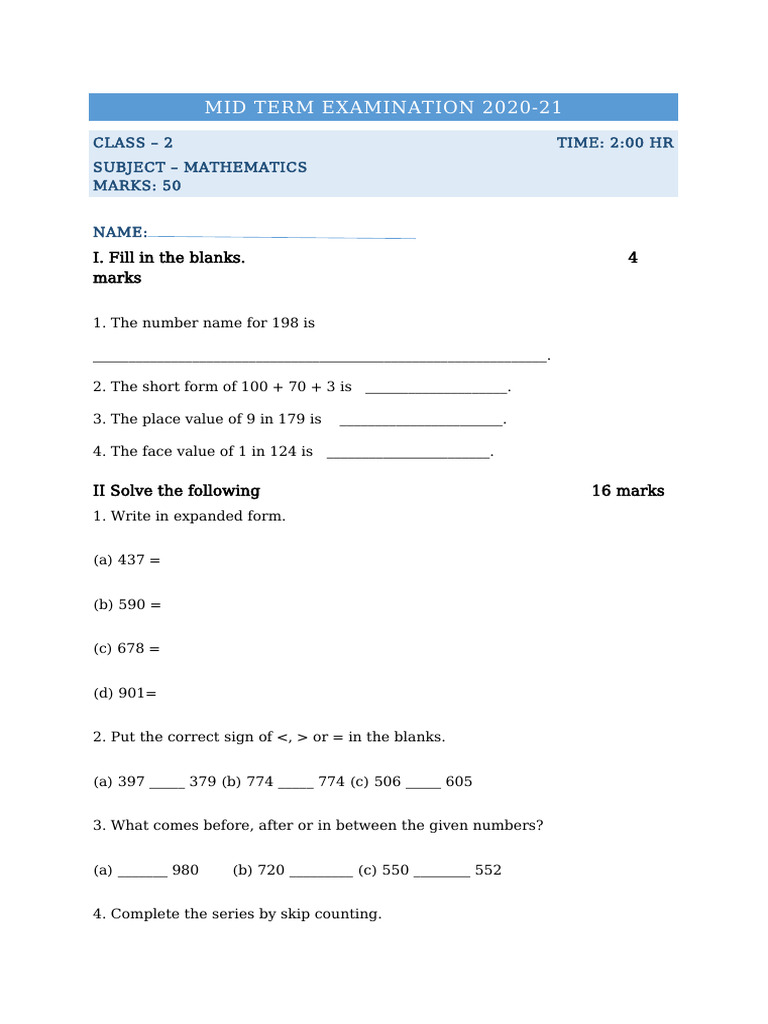 Mathematics Mid Term Examination | PDF | Arithmetic | Mathematics
