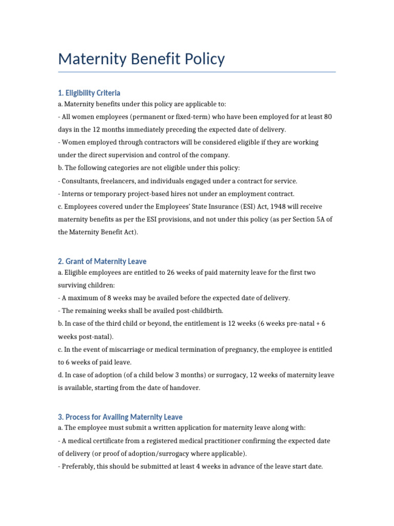 Maternity Benefit Policy DJL | PDF | Parental Leave | Employment
