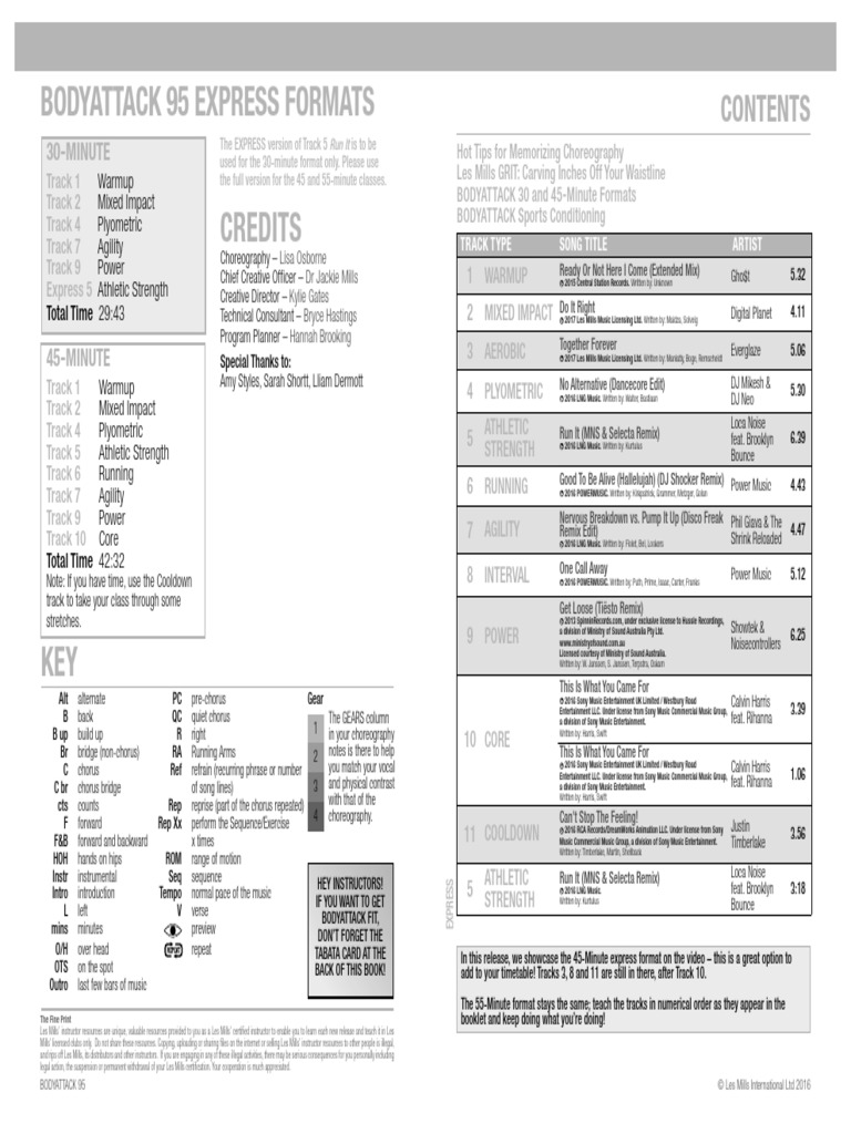 BODYATTACK 95 Choreography Booklet - Print Ready | PDF | Physical Fitness