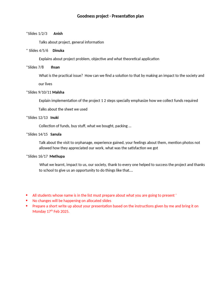Goodness Project Presentation Plan | PDF