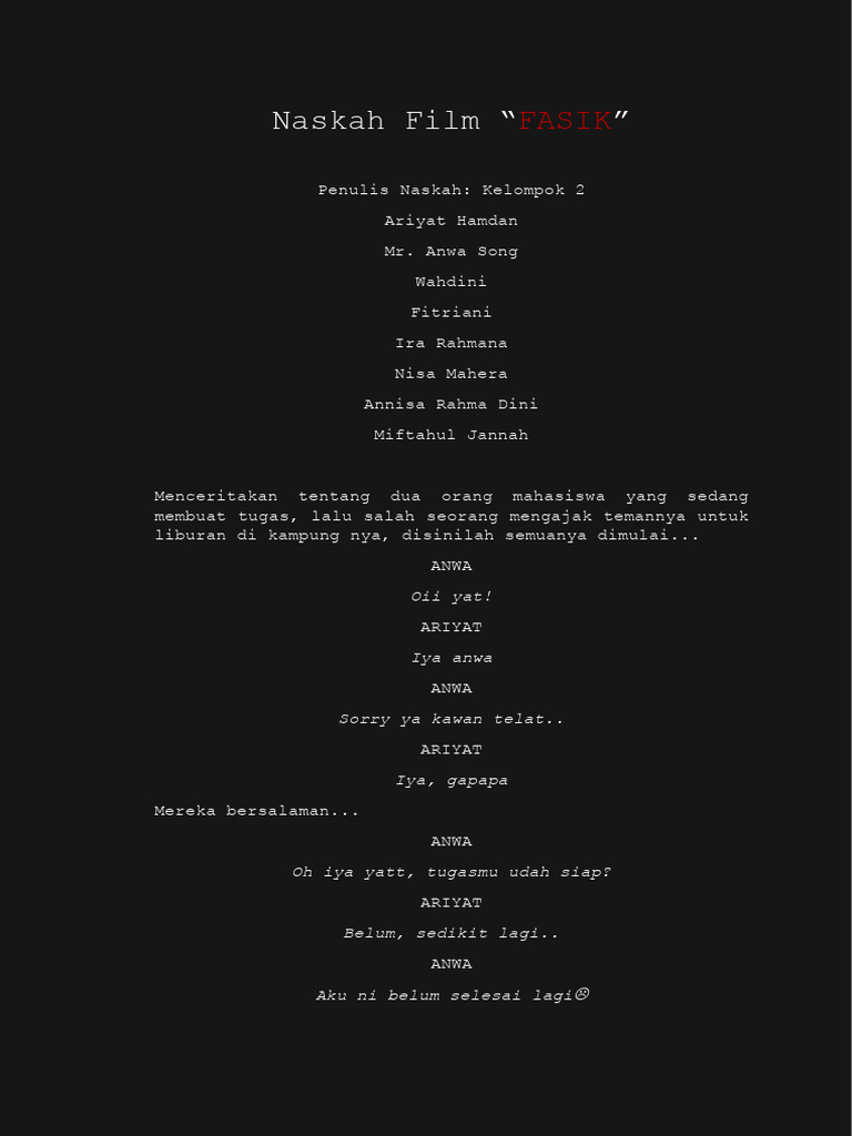 Naskah Film FASIK: Dakwah di Kampung | PDF