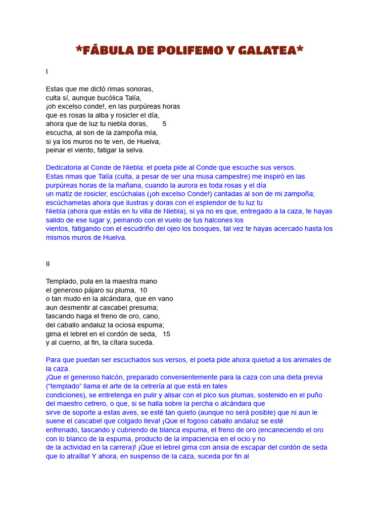 Fábula de Polifemo y Galatea | PDF
