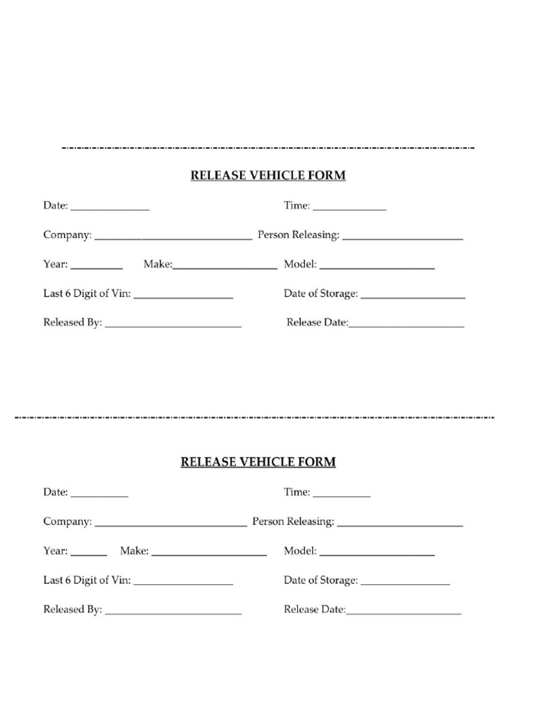 Vehicle Release Form Template | PDF
