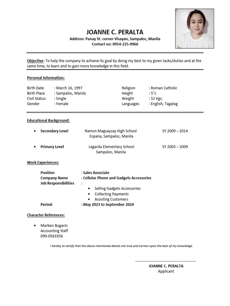 Joanne Peralta - Resume Summary | PDF