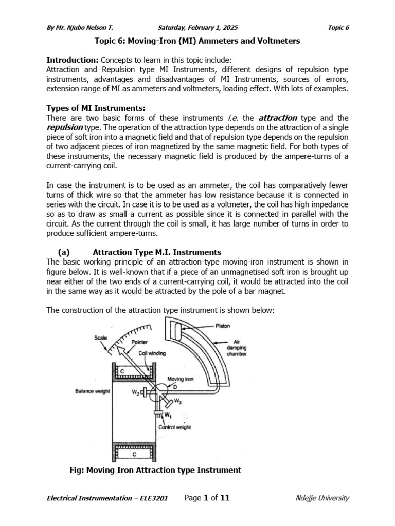 Topic 6 - Moving-Iron Ammeters and Voltmeters | PDF | Inductance | Inductor