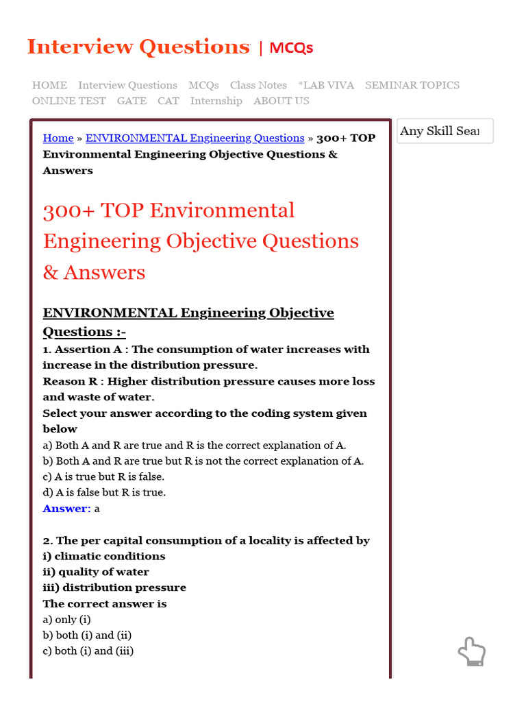 300 - TOP Environmental Engineering MCQs | PDF | Sewage Treatment | Filtration