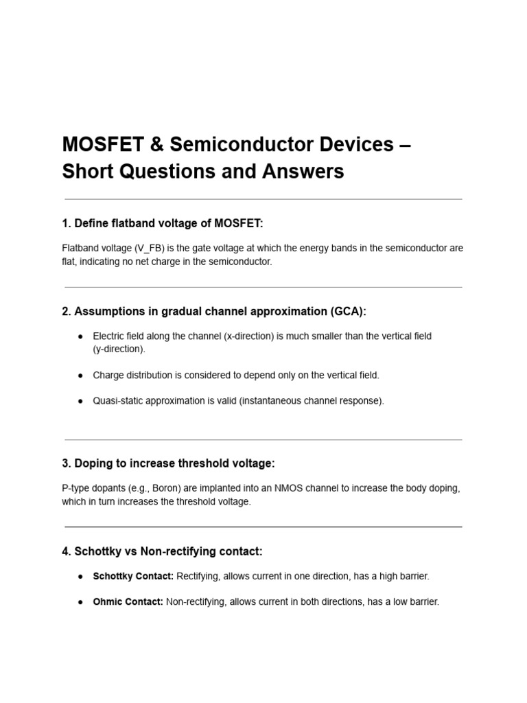MOSFET Q&A: Key Concepts Explained | PDF | Mosfet | Semiconductors