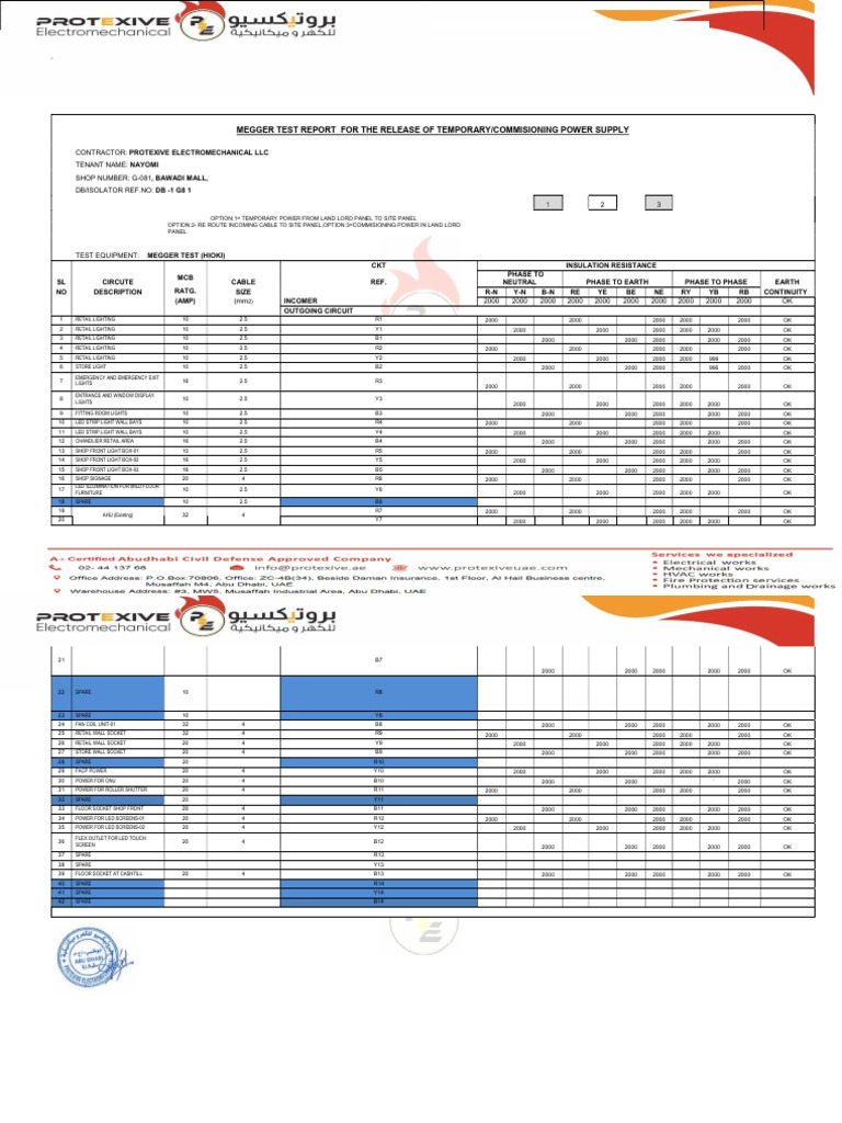 Nayomi Megger Test Report | PDF