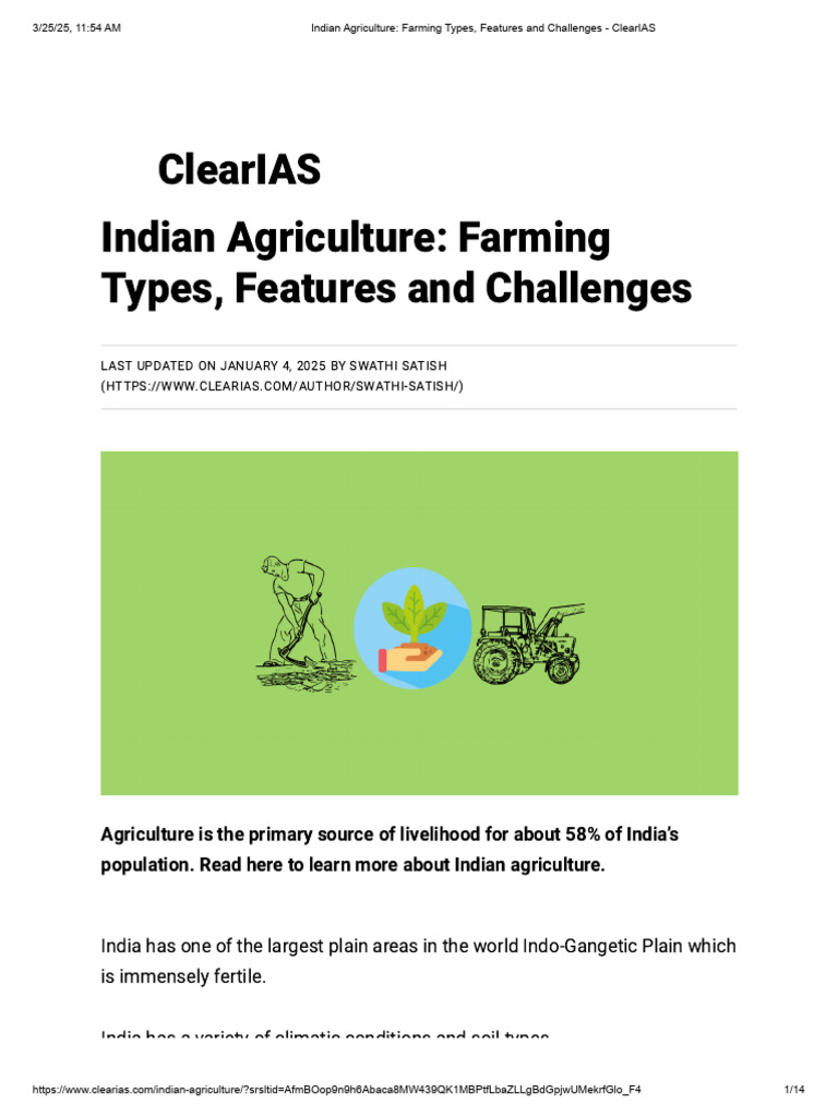 Indian Agriculture_ Farming Types, Features and Challenges - ClearIAS | PDF | Agriculture ...