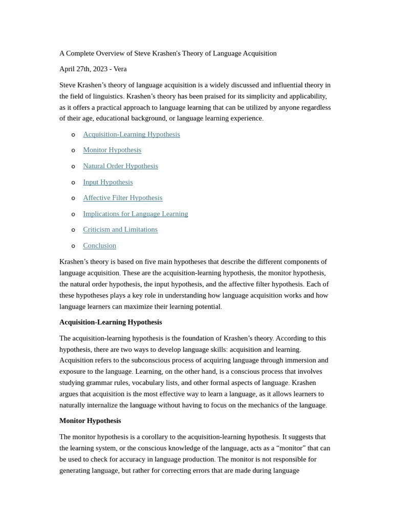 A Complete Overview of Steve Krashen | PDF | Language Acquisition ...