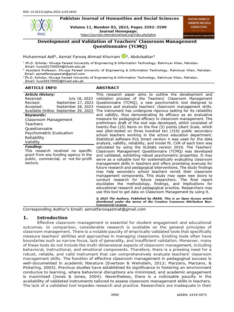 Development and Validation of Teachers Classroom | PDF | Validity (Statistics) | Classroom ...
