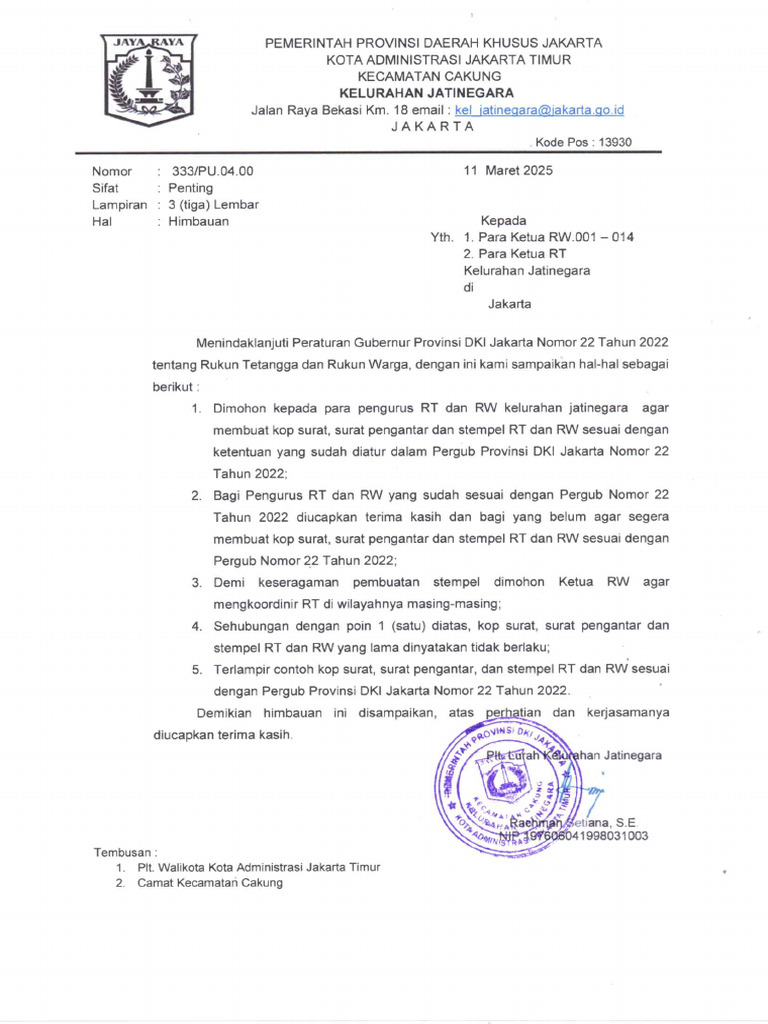 Himbauan Ketentuan Kop Surat, Stempel Dan Surat Pengantar RT & RW | PDF